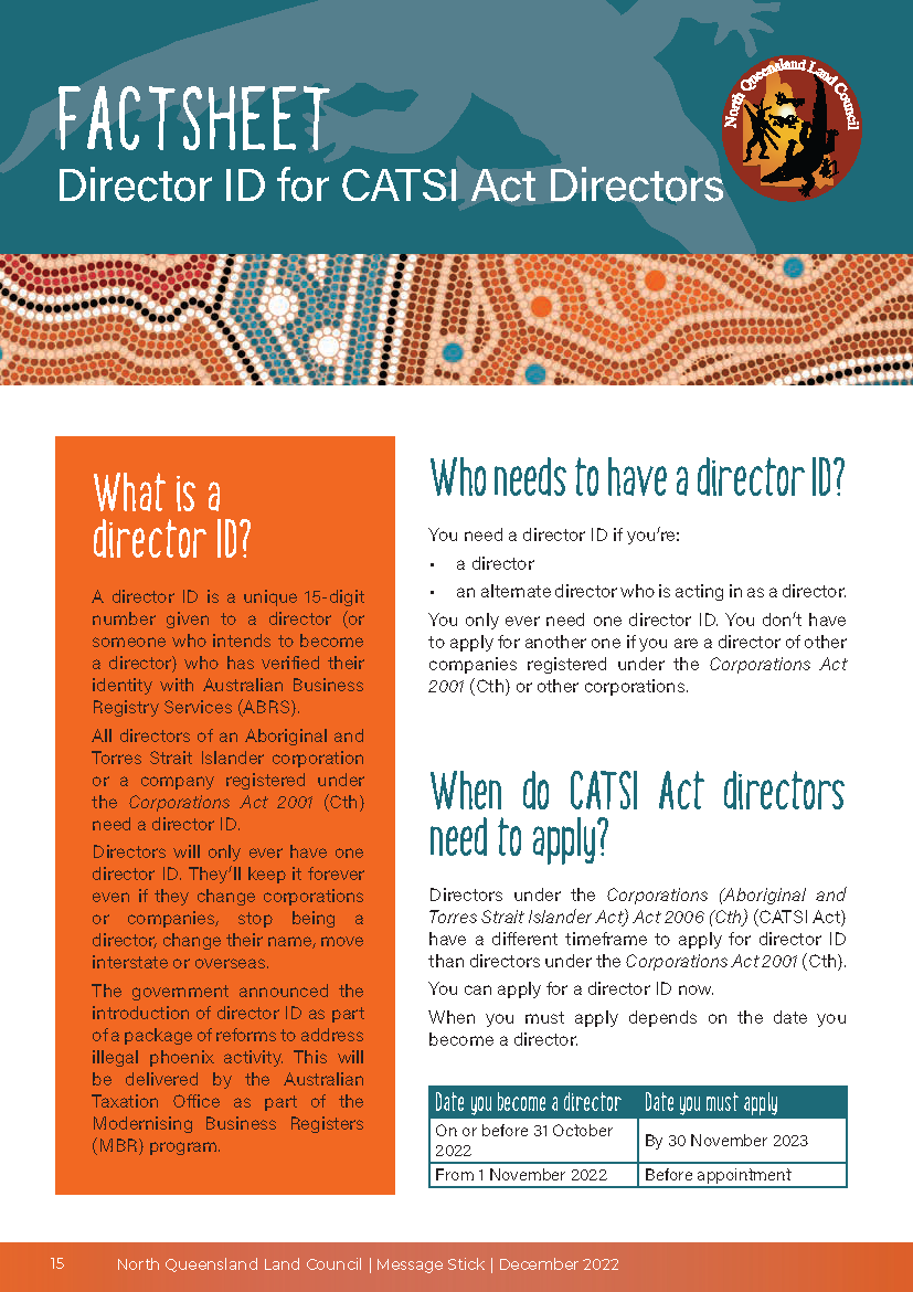 FACTSHEET | Director ID for CATSI Act Directors - North Queensland